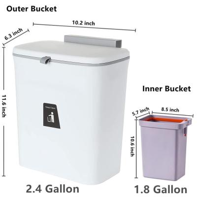 China Kitchen Hanging Trash Can with Lid for Under Sink or Cabinet Door 2.4 Gallon Kitchen Compost Bin with Inner Bucket Garbage Can for sale