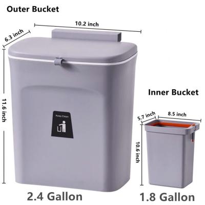 China Kitchen Hanging Trash Can with Lid for Under Sink or Cabinet Door 2.4 Gallon Kitchen Compost Bin with Inner Bucket Garbage Can for sale