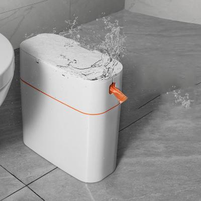 Cina Wholesale Automatic Packaging Trash Can Household Living Room Bathroom With Cover Sewn Kitchen Plastic Press Trash Can in vendita