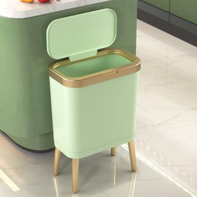 China Green 15L Large Trash Can With Legs Press Type Large Kitchen Garbage Can for sale