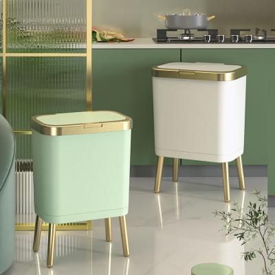 China Green 15L Large Trash Can With Legs Press Type Large Kitchen Garbage Can for sale
