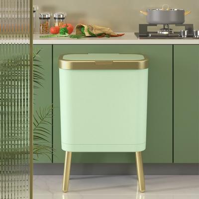 China Green 15L Large Trash Can With Legs Press Type Large Kitchen Garbage Can for sale