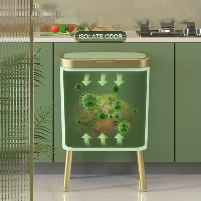 China Green 15L Large Trash Can With Legs Press Type Large Kitchen Garbage Can for sale