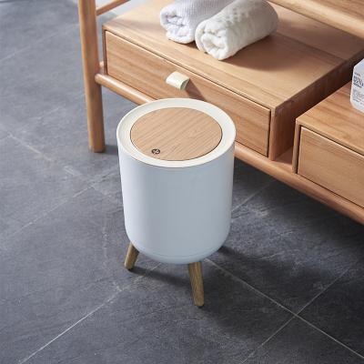 China Home Japanese Wood Grain Creative Push Trash Can Bedroom Toilet Covered Trash Basket Tall Trash Can for sale