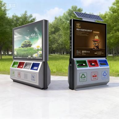 China Solar-Powered Multi-Compartment Waste Bin with 50 Liters Capacity and Advertising Billboard for sale