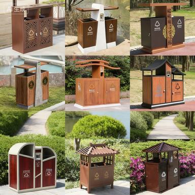 China Retro Wood-Grain Custom Trash Can with 30L-1100L Capacity and 2 Years Warranty for Outdoor Use for sale