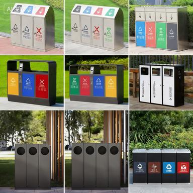 China 4-Compartment 30L Stainless Steel Outdoor Classified Bin with Multiple Volume for Scenic Areas and Parks for sale