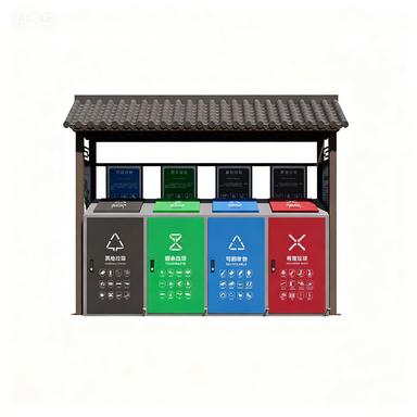 China Stainless Steel Garbage Pavilion with 4 Recycling Bins – Weatherproof Outdoor Waste Sorting Station Made of PP+TPR Material for sale