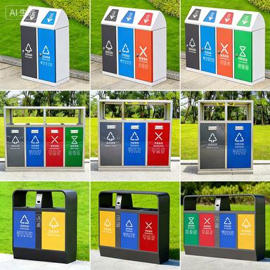 China Stainless Steel 4-Section Outdoor Trash Bin with Built-in Charcoal Filter for Parks & Scenic Areas for sale