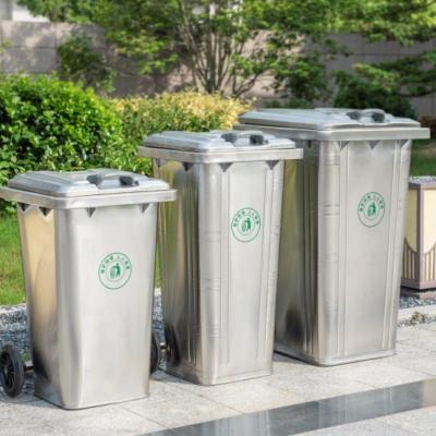 China 201/304 Grade Stainless Steel Trash Bin - Cart-Mounted Sanitation Garbage Can with Built-in Charcoal Filter for Outdoor Use for sale