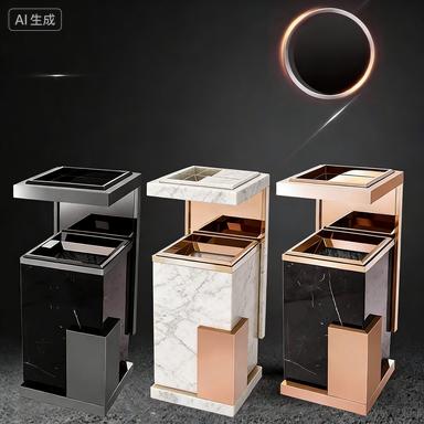 China Freestanding Sanitary Bin with Ashtray for Hotel Lobbies - Marble & Stainless Steel Construction for sale