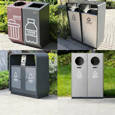 China Stainless Steel Double-compartment Custom Trash Can for Outdoor Sanitation in Parks & Municipal Streets for sale
