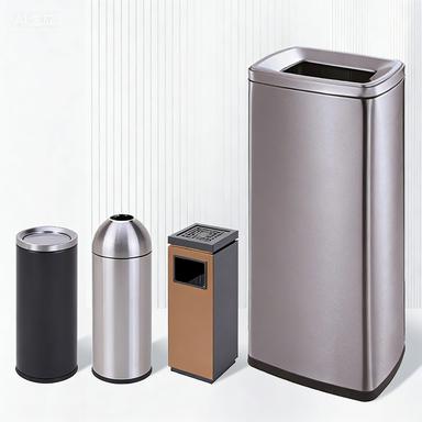 China Commercial Large-capacity Stainless Steel Trash Can with Customized Logo and Non-slip Rubber Feet for Hotels and Offices for sale
