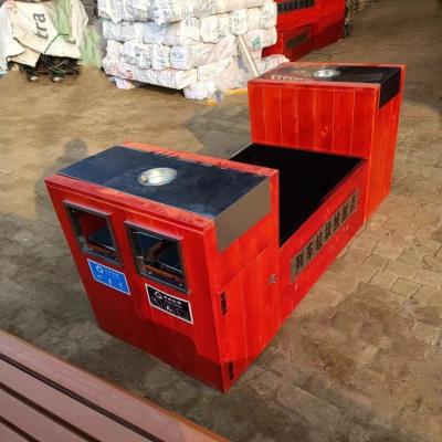 China Dual-bucket Steel-wood Garbage Bin - 160L Outdoor Trash Can for Railway Stations & Public Places for sale