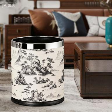 China Flame-retardant Stainless Steel Hotel Trash Bin with Non-slip Rubber Feet for Guest Rooms & Bathrooms for sale