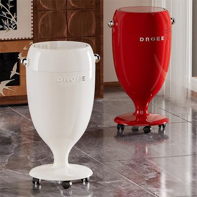 China Light Luxury Large-Capacity Custom Trash Can with Flip Cover & Wheels for High-Appearance Bedroom for sale