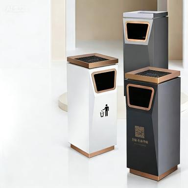 China Customizable Stainless Steel Vertical Ashtray Trash Can with Built-in Charcoal Filter and Non-slip Rubber Feet for Commercial Use for sale