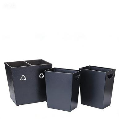 China Minimalist Leather Wastebasket with Customizable Logo Swing Lid and Built-in Charcoal Filter Square Bin for sale