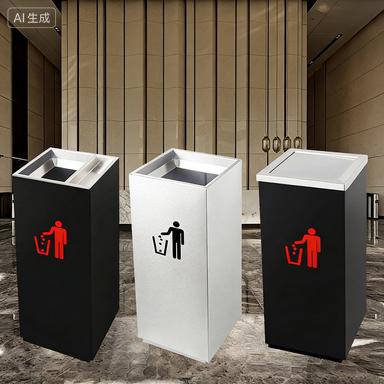 China Stainless Steel Custom-made Square Flip/Drop-in Type Commercial Waste Bin for Hotel Lobby & Office for sale