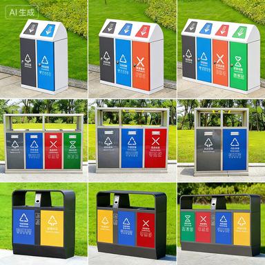 China Custom 4-Compartment Stainless Steel Outdoor Trash Can with Customizable Logo for Parks and Municipal Streets for sale
