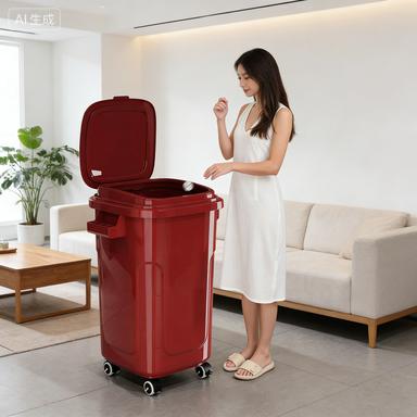 China Large Capacity 50 Liters Wheeled Square Trash Can with Swing Lid and Non-slip Rubber Feet for Home Kitchen & Commercial Use for sale