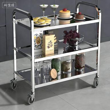 China Stainless Steel Food Service Trolley with 2-Tier 3-Tier Multi-Layer Design and Hand Push Mobile Function for Restaurants for sale