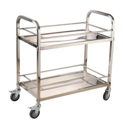 China Heavy-Duty Stainless Steel 2-Tier Utility Cart with Safety Rails for Catering and Room Service for sale