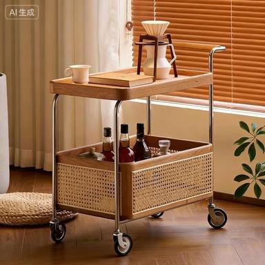 China Luxury Solid Wood Mobile Dining Cart with Brake Casters for Hotel and Living Room for sale