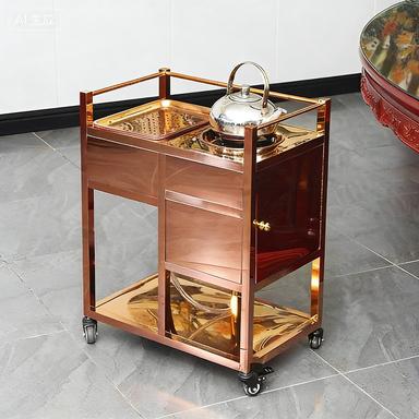 China Stainless Steel Chinese Style Double Layer Tea Service Trolley and Food Service Trolley for Hotel Restaurant for sale