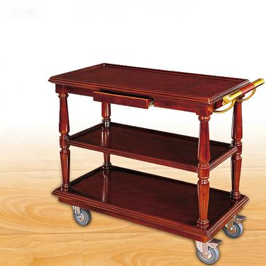 China British Style Mahogany 3-Tier Wine Trolley and Rolling Serving Cart for Hotels for sale