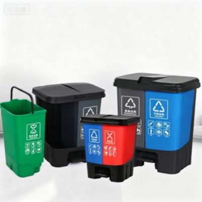 China Household Dual Chamber Foot Pedal Waste Bin, Dry‑Wet Separated Plastic Garbage Container for Kitchen Food Waste Disposal for sale
