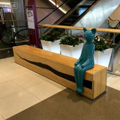 China Creative Humanoid Cat Figure Bench, Weather Resistant Fiberglass Sculpture Seat for Shopping Mall & Outdoor Landscape for sale