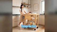 Vintage Wood Serving Cart Mobile Bar Trolley