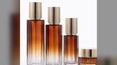 Octagonal glass bottles and jar for cosmetic packaging.