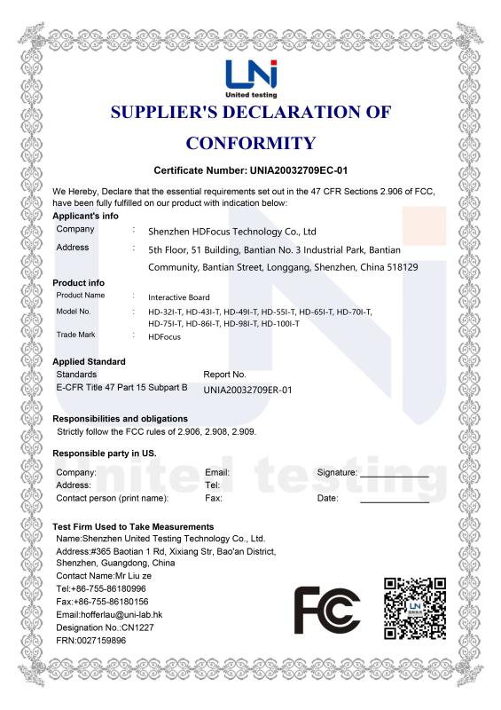 FCC - Shenzhen HDFocus Technology Co., Ltd.