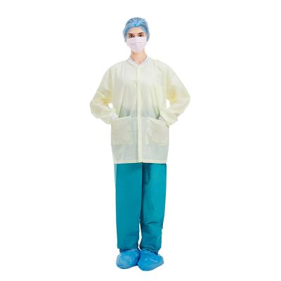 Cina Cappotti eliminabili non tessuti del laboratorio dell'ospedale con i polsini e la scollatura in vendita