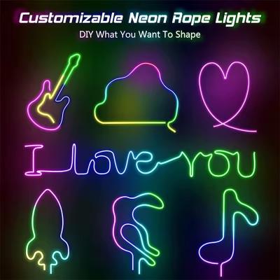 China DIY Design Color Changing RGBIC 24V Silicone Tube Neon LED Strip Light Neon Rope For Game Room In Europe for sale