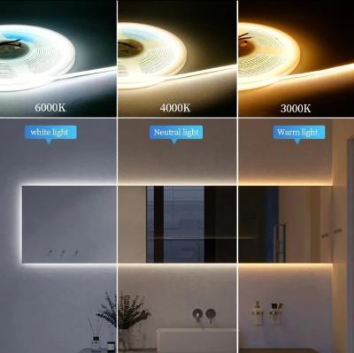 중국 오래 지속되는 COB LED 스트립 라이트 디머 3mm Ultra Slim 400Leds / m 흰색 COB 테이프 50000 시간 이상 판매용
