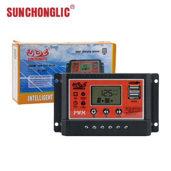 Quality 20A Pwm Solar Charger Controller 5V 2A USB Output Manual 12 24 Volt Charge for sale