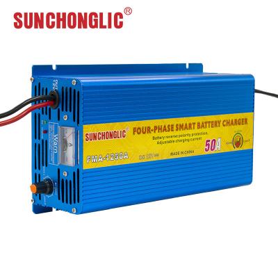 China Cuatro fases 220V cargador de batería de corriente continua Resistencia térmica 50 Amp AGM cargador de batería a prueba de óxido en venta
