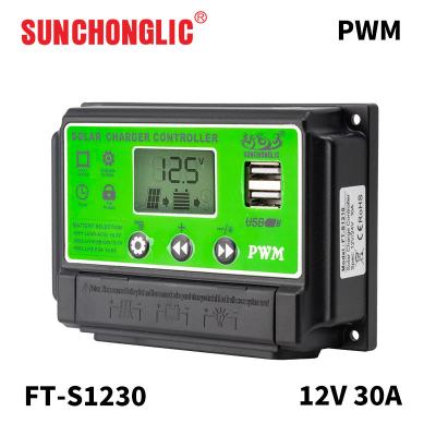 China 12V 24V 30 Amp Solar Charge Controller LCD Display 3P 5V 2A USB Portable for sale