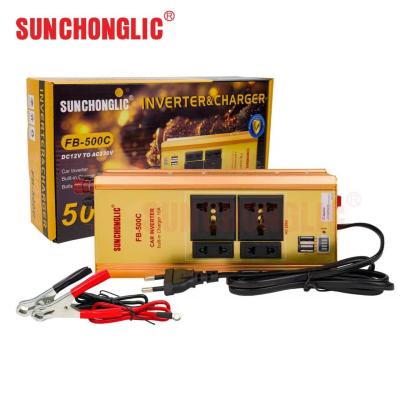 China FB 500VA Modified Sine Wave Power Inverter Charger — converts 12V to 220V for vehicle use, equipped with dual USB charging ports. for sale