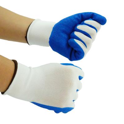 Cina Guanti da lavoro in nylon e lattice a rughe blu Resistenti all' abrasione in vendita