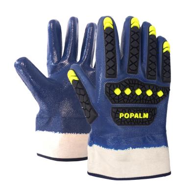 China Blue Nitrile Fully Coated Chemical Resistant Impact Protection TPR Gloves Chemical Corrosion for sale