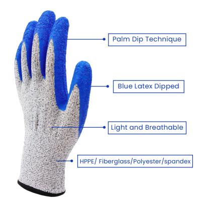 Cina Guanti di sicurezza resistenti all'abrasione resistenti al taglio guanti di rivestimento in lattice a rughe personalizzati in vendita