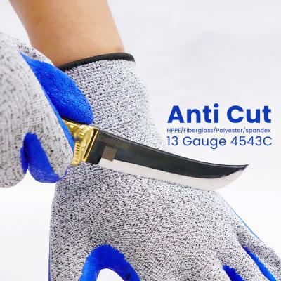 Cina Guanti di sicurezza resistenti all'abrasione resistenti al taglio guanti di rivestimento in lattice a rughe personalizzati in vendita
