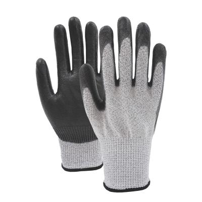 China 13 Gauge Polyester Polyurethane Palmcoated Handschoenen ANSI Level 5 Snijbestendige handschoenen Te koop
