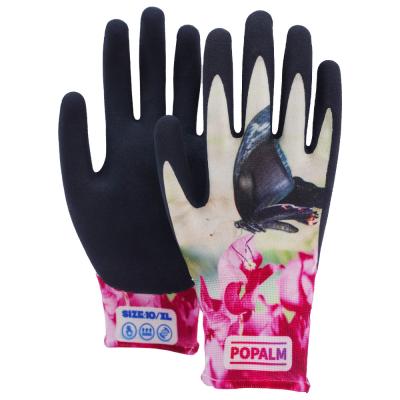 China POPALM Outdoor Tuinhandschoenen Digitaal Dierendruk Latex gecoate ademend beschermend voor alle werkzaamheden for sale