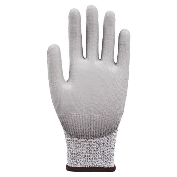 Quality EN388 4X42D 13 Gauge Grey PU Coated Palm Cut Resistant Work Gloves Anti Cut Anti for sale