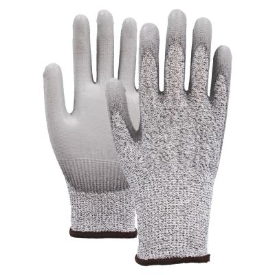 China Anti-slip / snijbestendige 13 Gauge Grijs PU bedekte Palmwerkhandschoenen voor bescherming en aangepast ontwerp Te koop